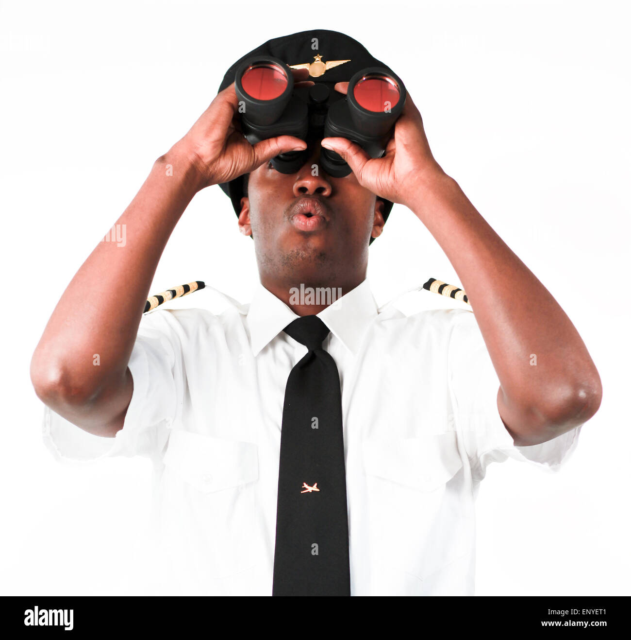 Pilot looking through Binoculars Stock Photo - Alamy