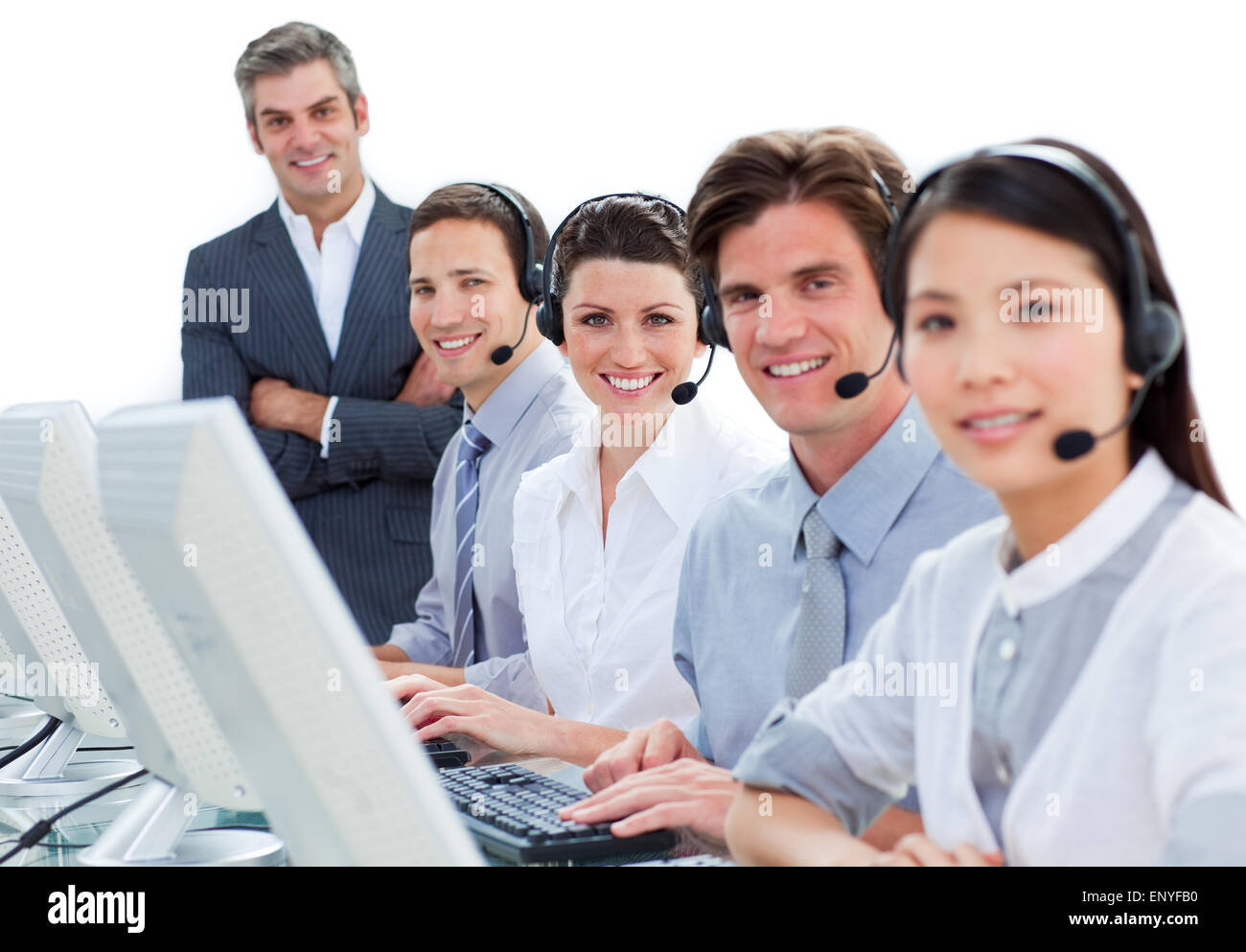International business team talking on headset in a call center Stock ...