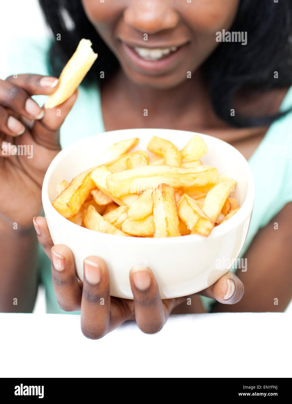 Attractive woman eating chips hi-res stock photography and images - Alamy