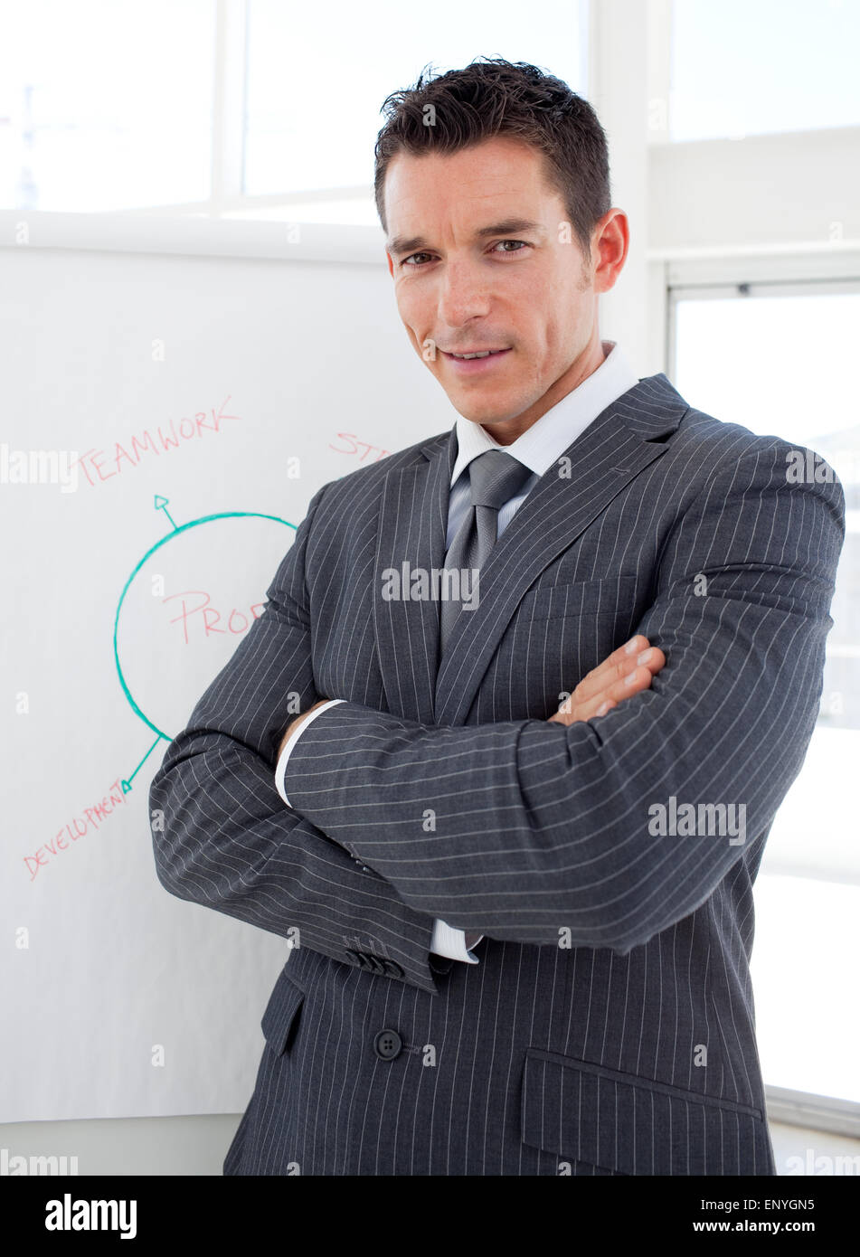 Young businessman reporting sales figures to his team Stock Photo - Alamy