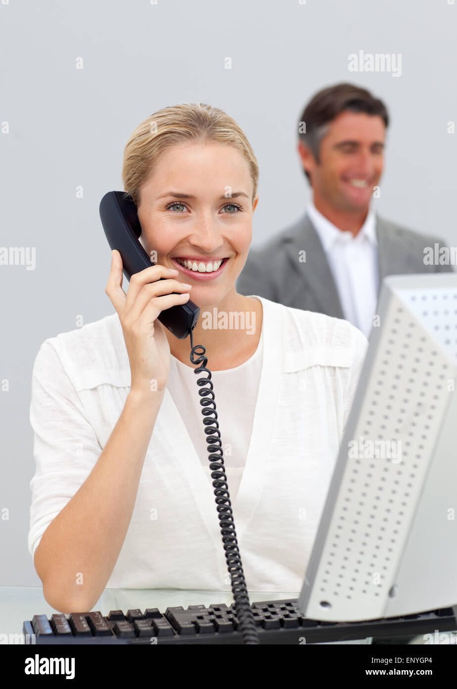 Smiling news conference hi-res stock photography and images - Alamy