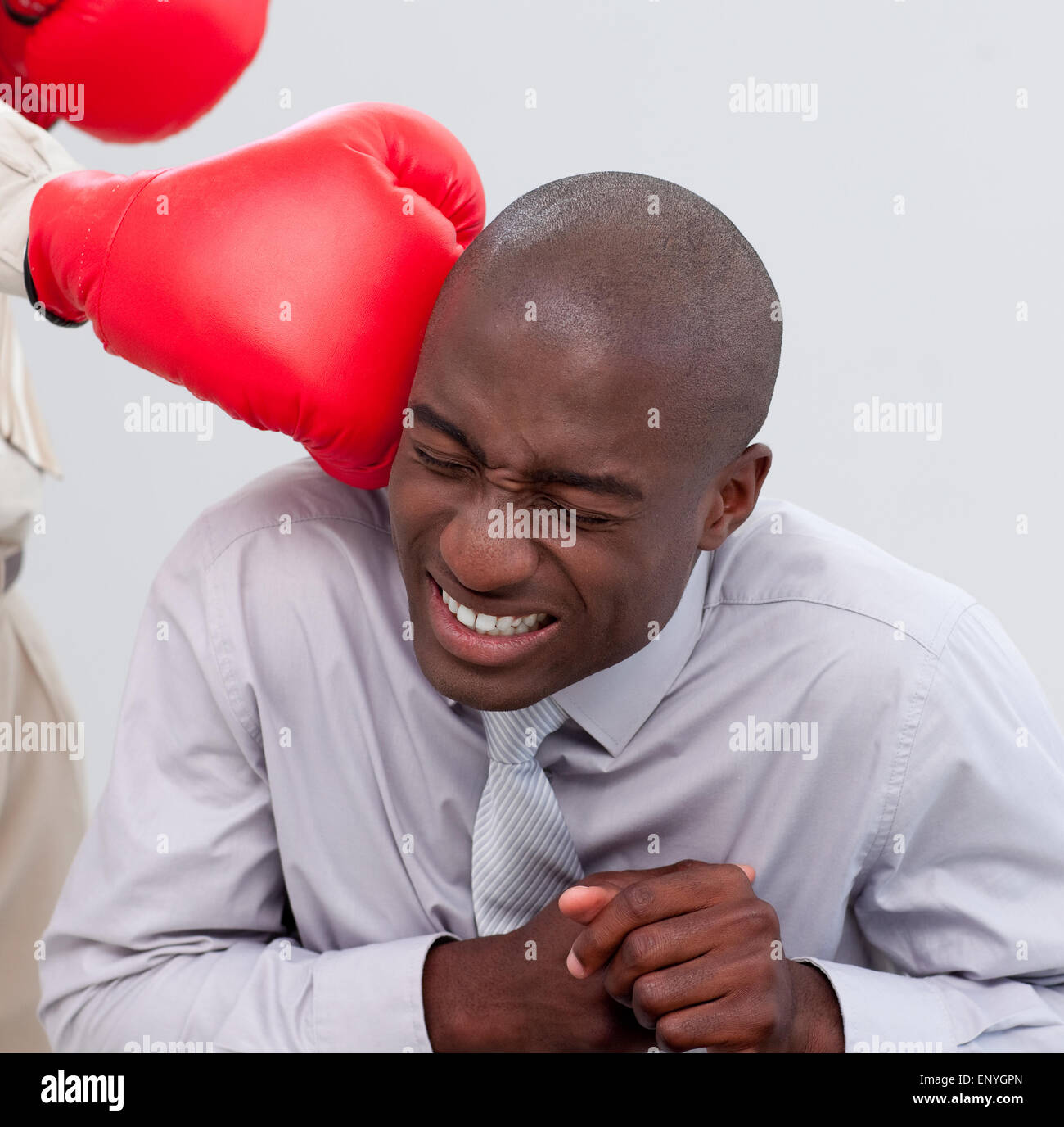 Portrait of an Afro-American businessman being boxed Stock Photo - Alamy