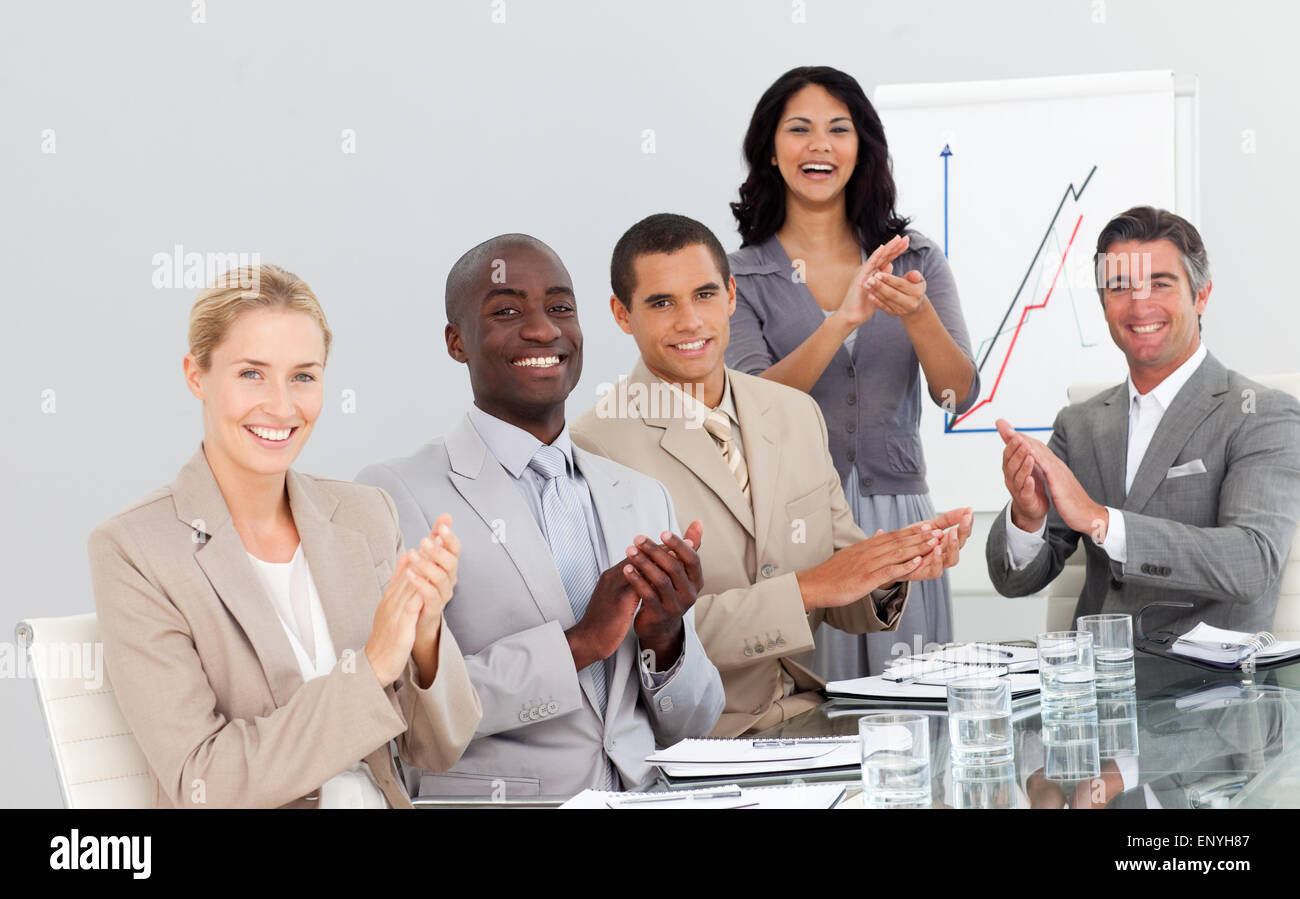 Business people clapping at a presentation Stock Photo - Alamy