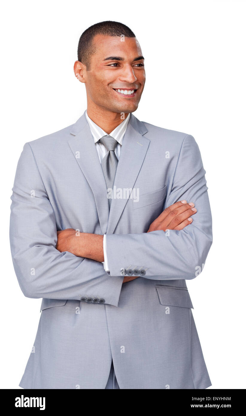 Confident ethnic businessman with folded arms Stock Photo - Alamy