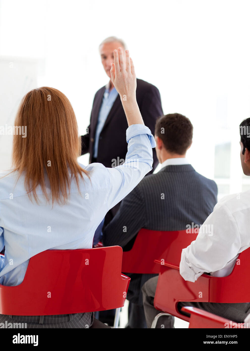 Raising hand group discussion hi-res stock photography and images - Alamy
