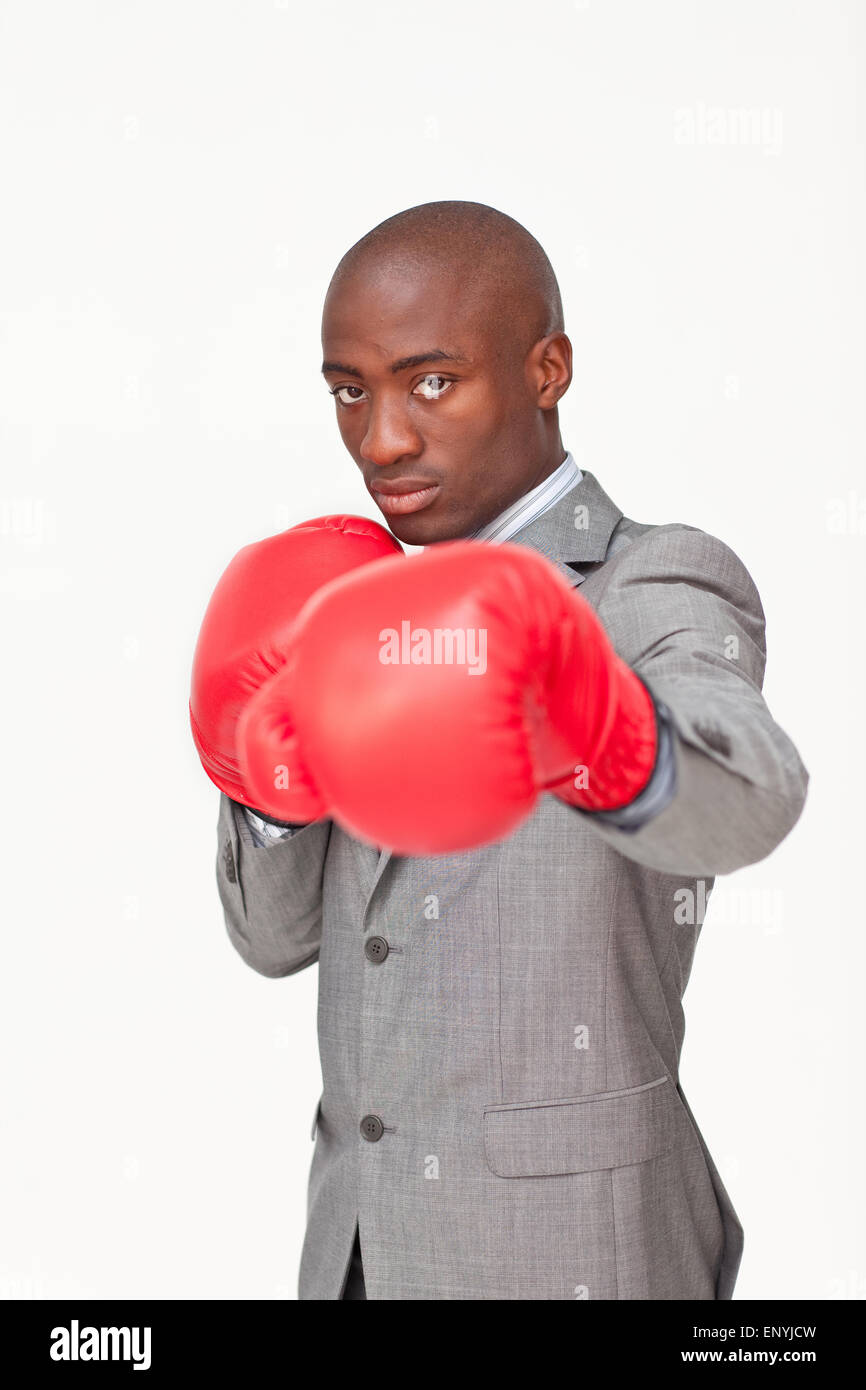 Afro-American businessman boxing Stock Photo - Alamy