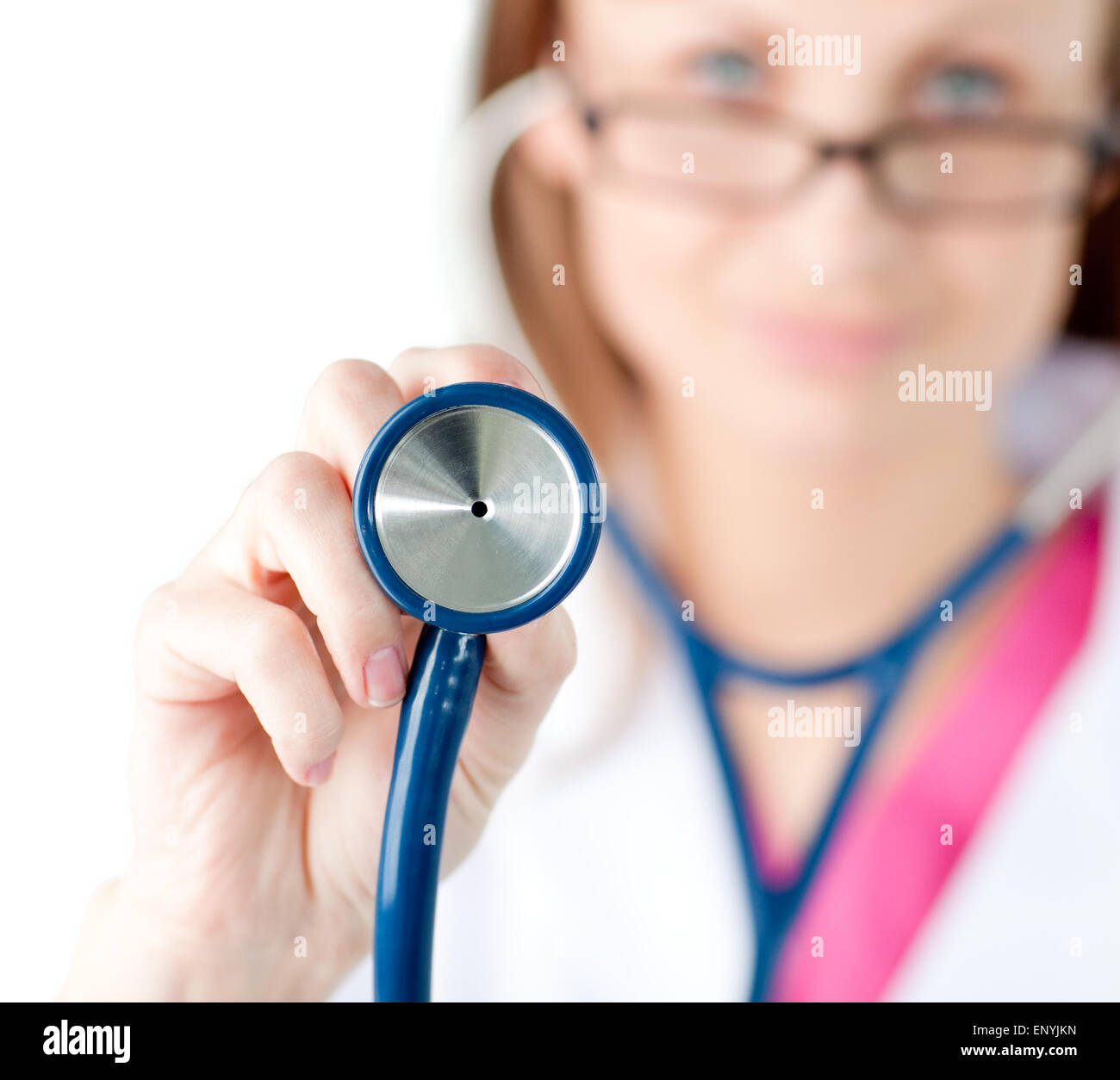 Close-up of a female doctor showing a stethoscope Stock Photo - Alamy