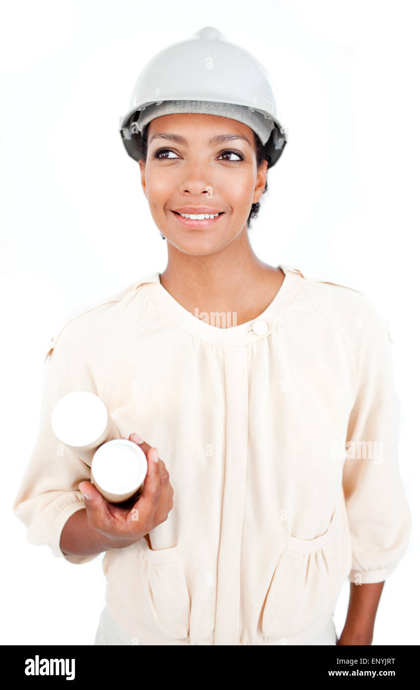 Afro-American female architect holding blueprints Stock Photo - Alamy Afro-American female architect holding blueprints Stock Photo - Alamy
