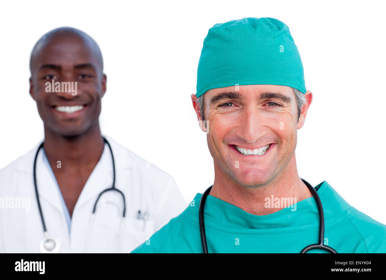 Portrait of two male doctors against a white background Stock Photo - Alamy