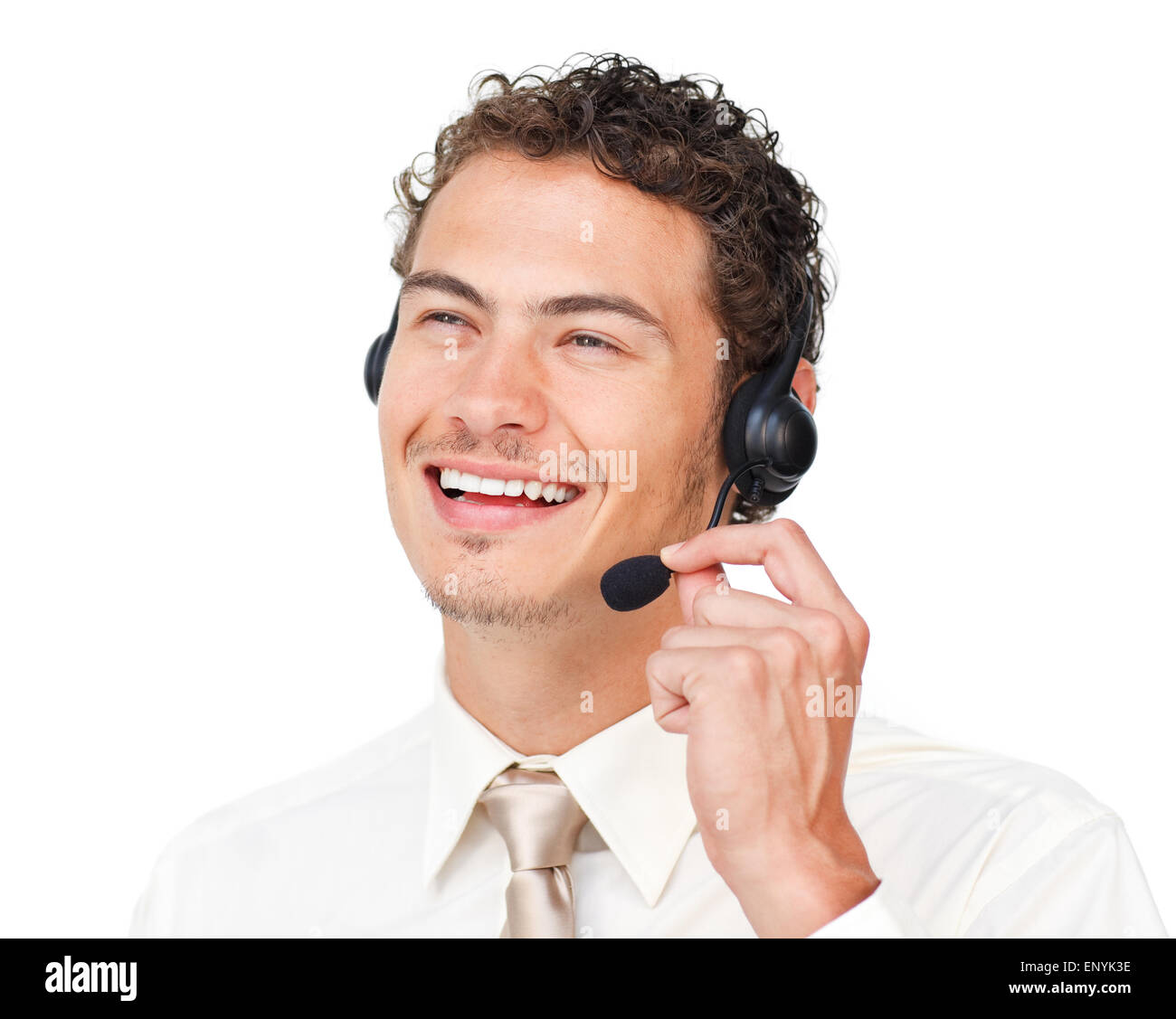 Delighted customer service agent with headset on Stock Photo - Alamy
