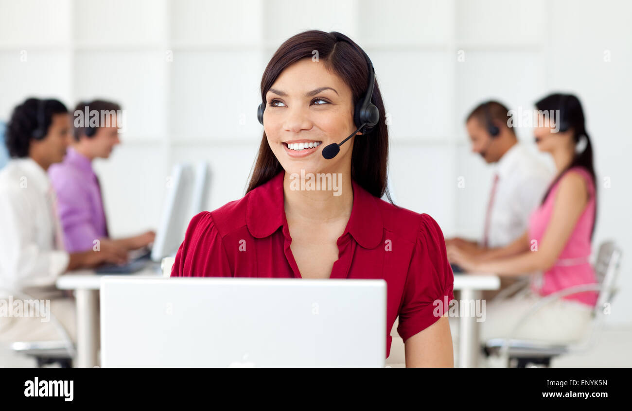 Jolly Customer service representative with headset on Stock Photo - Alamy