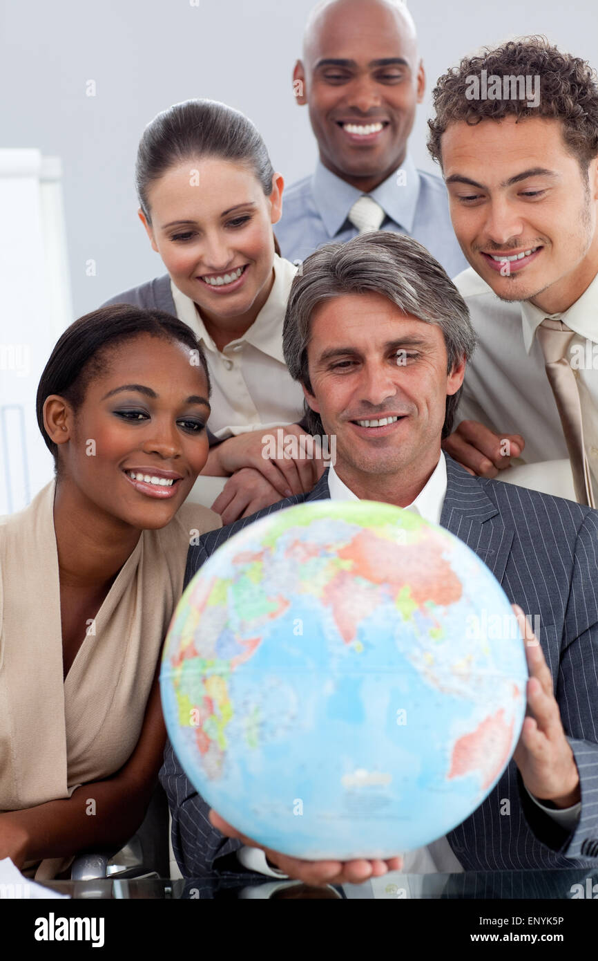 International business group smiling at global business expansion Stock ...