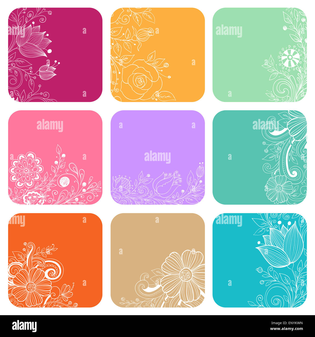 Decorative cards with hand drawn flowers Stock Photo - Alamy