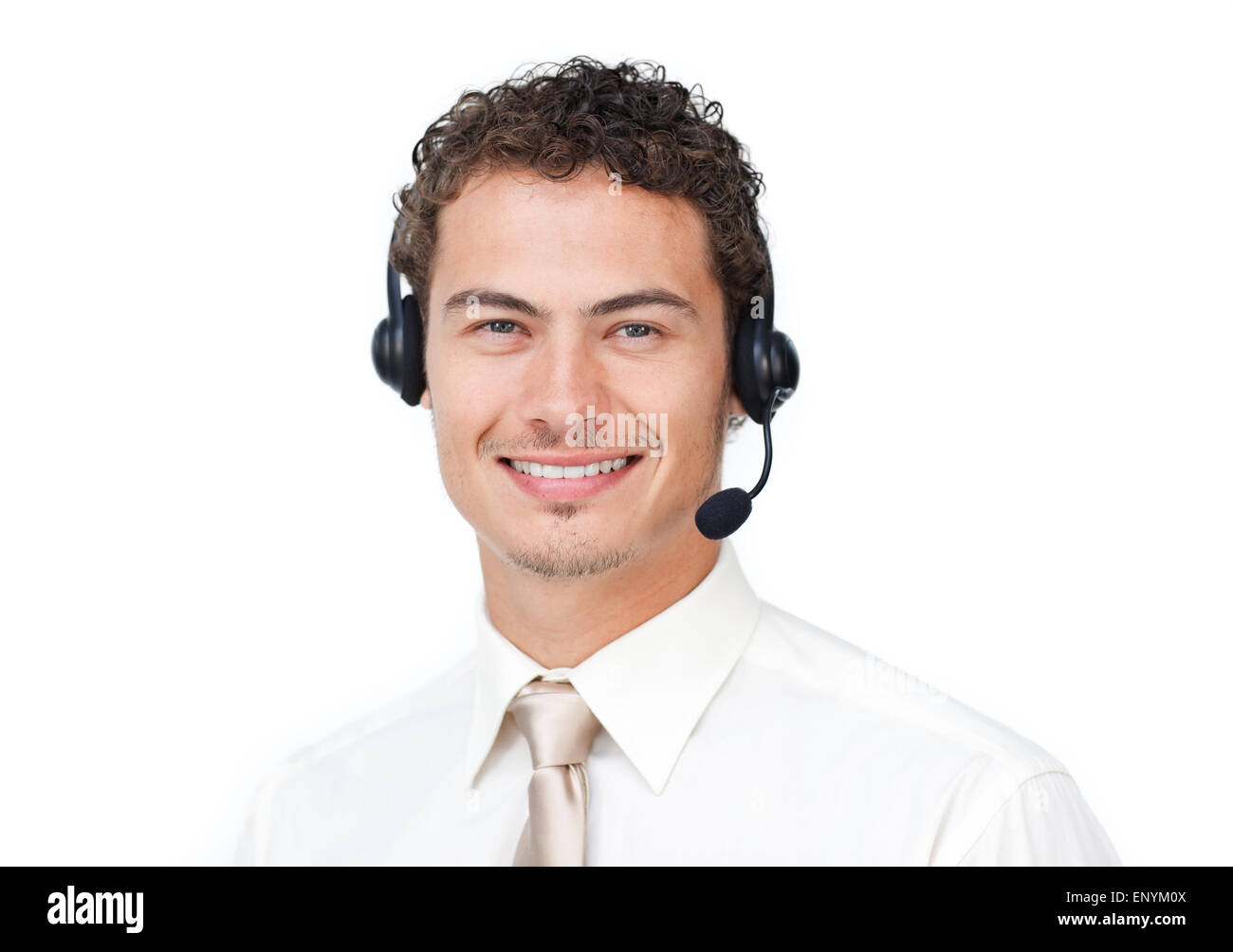 Man work headset phone Cut Out Stock Images & Pictures - Alamy