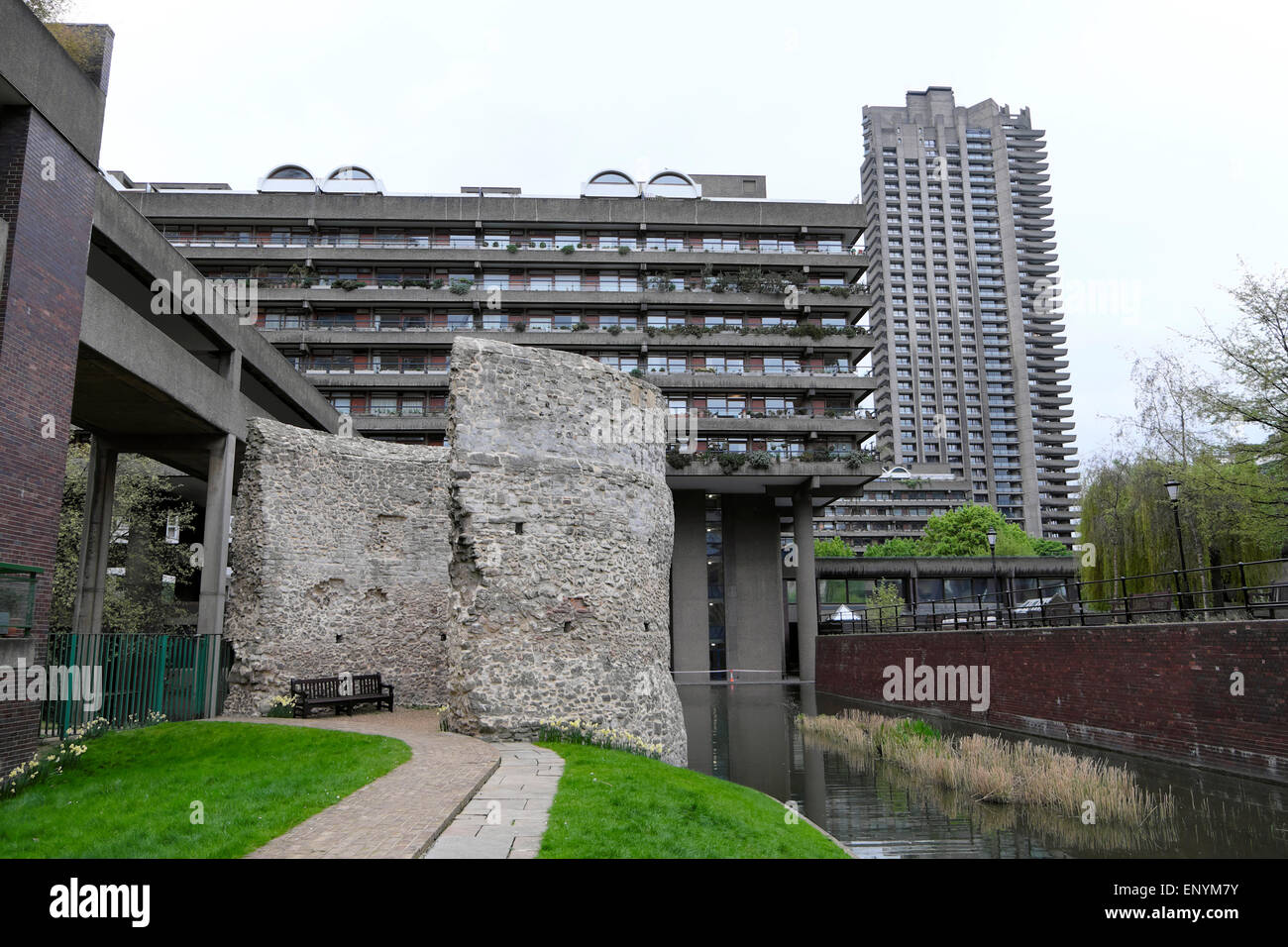 View of 13th Century Bastion 12 of Roman Fort walls "London Wall" and a ...