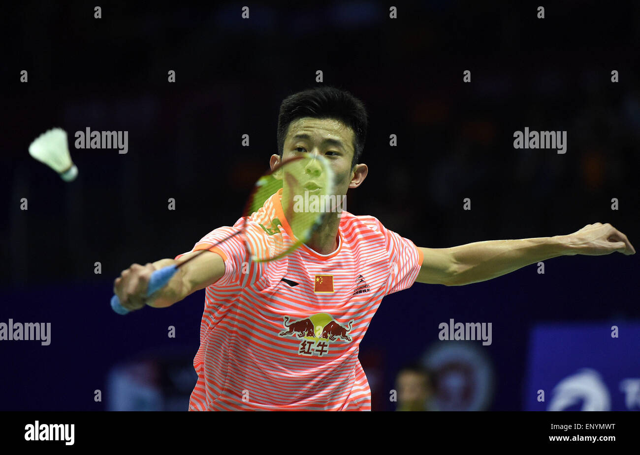 Dongguan, China's Guangdong Province. 12th May, 2015. China's Chen Long plays against Thailand's ...