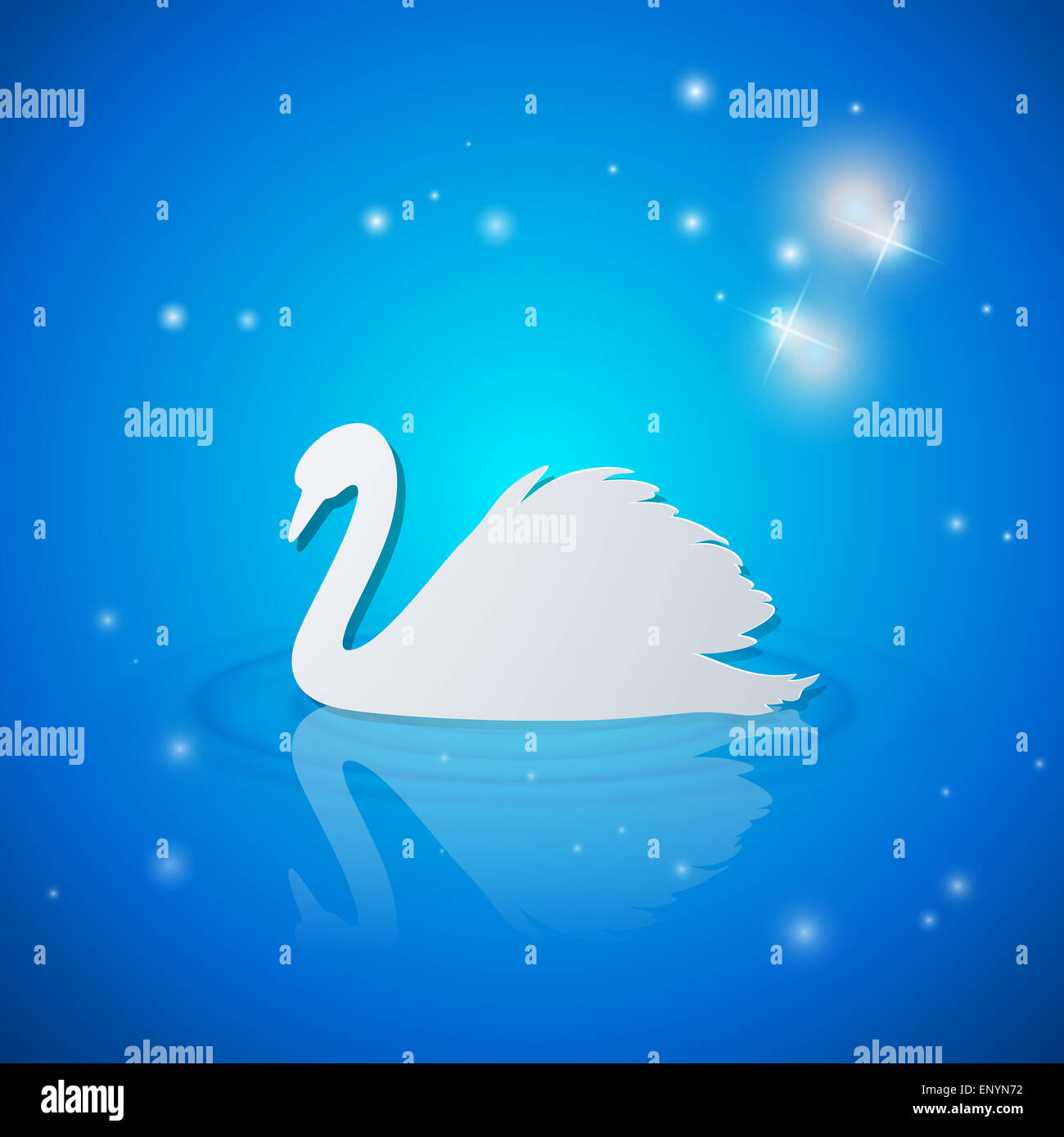 Blue shining background with white swan Stock Photo - Alamy
