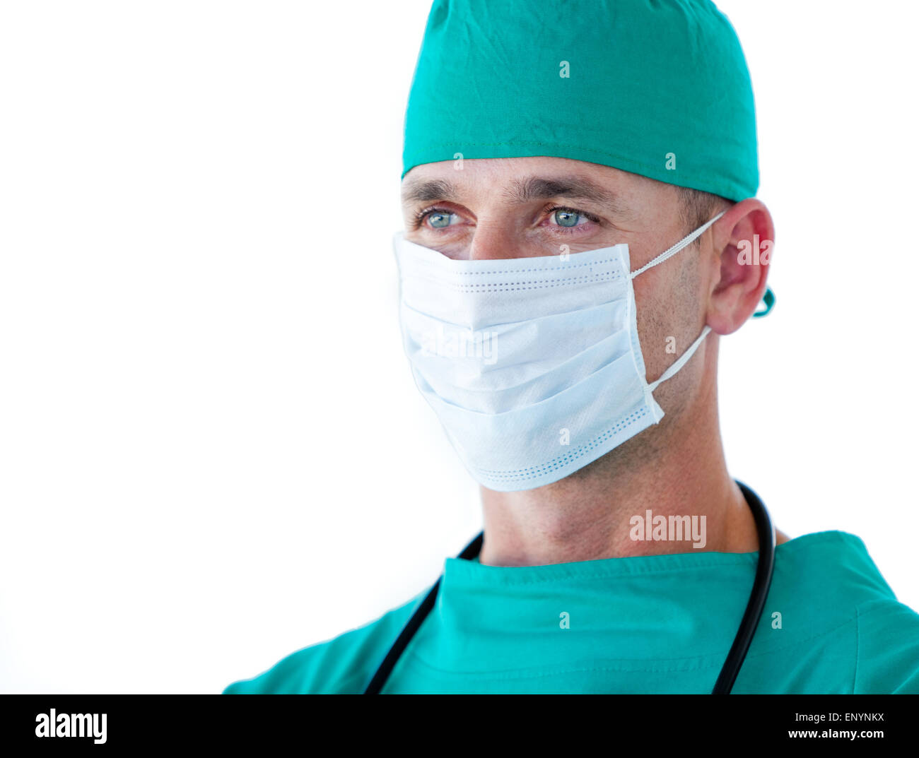 Portrait of a charismatic male surgeon against a white background Stock ...