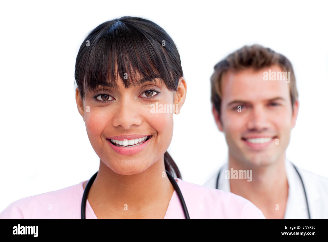 Portrait of two jolly doctors against a white background Stock Photo ...