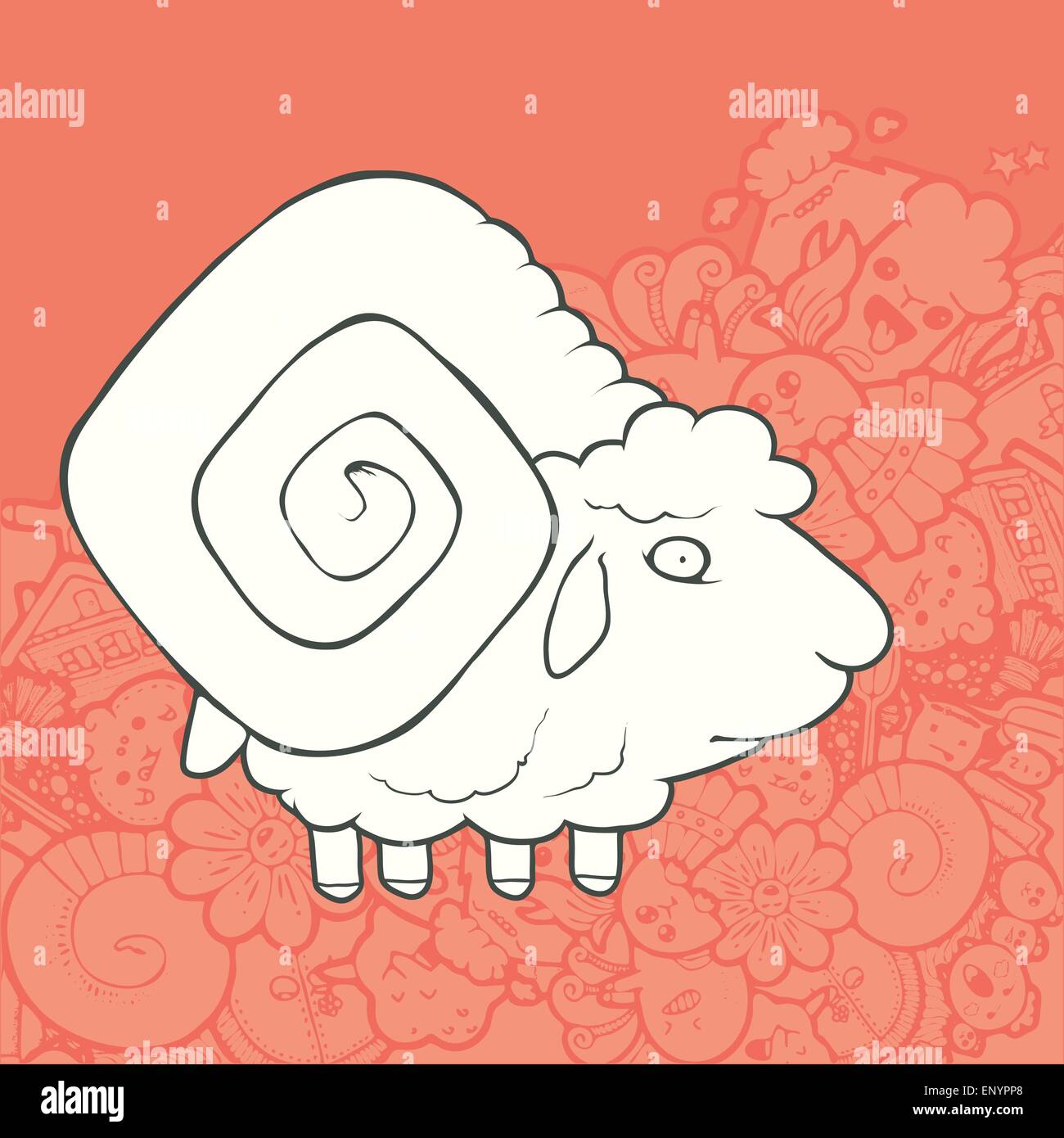 Vector Illustration Cute Hand Drawn Sheep. Greeting card New Year Stock ...