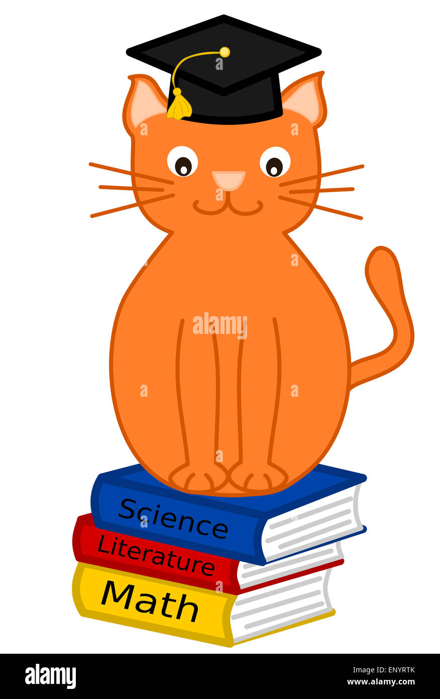 Orange cat graduate funny cartoon illustration Stock Photo - Alamy