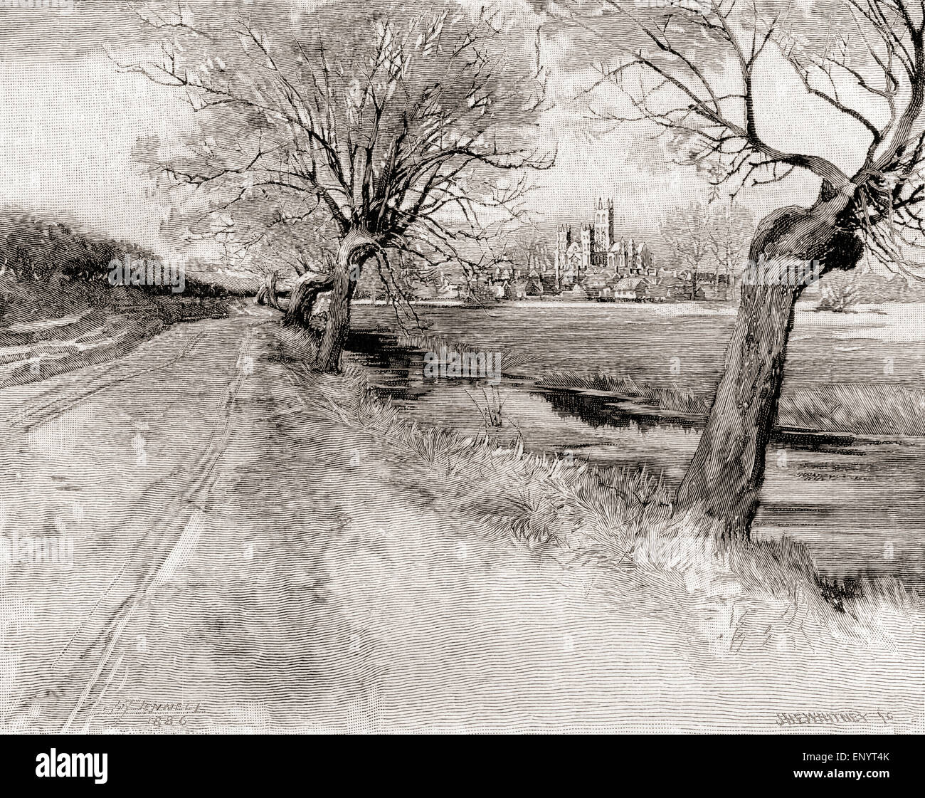 A late 19th century drawing of Canterbury Cathedral, from the south ...