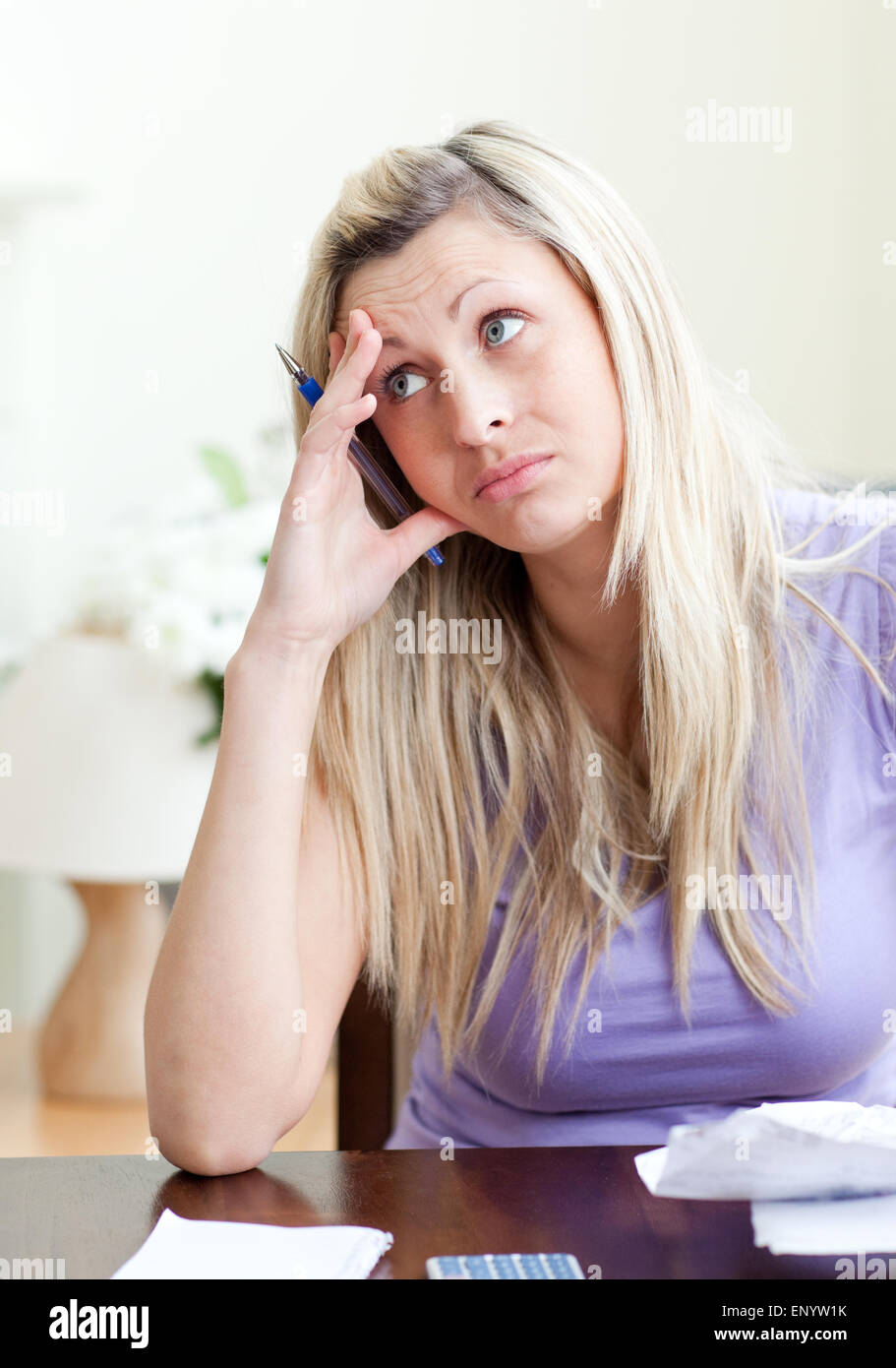 Frustrated woman having financial problems Stock Photo - Alamy
