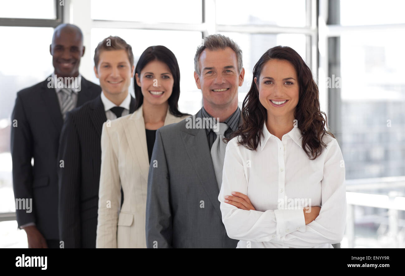 Hispanic Business woman leading a team of workers Stock Photo - Alamy