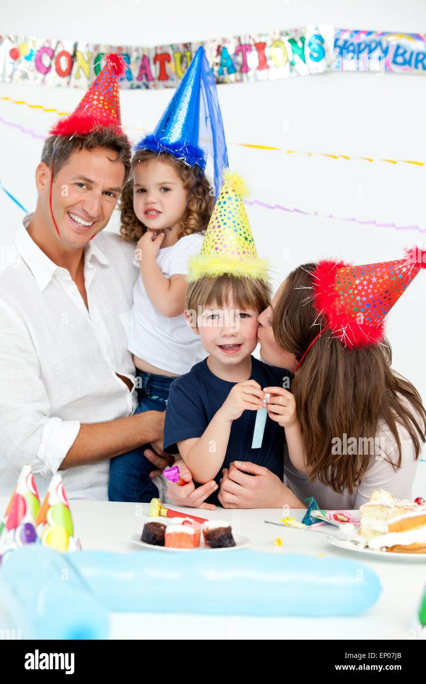 Portrait of a happy family during a birthday party Stock Photo - Alamy