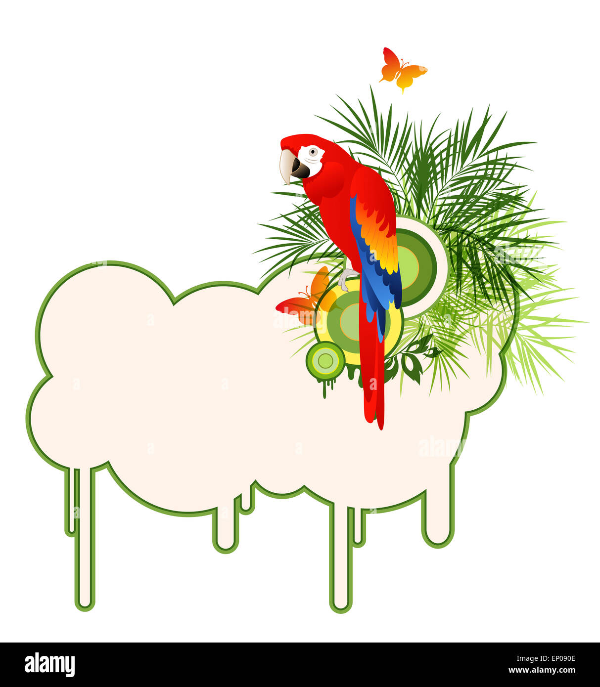 Summer tropical background with red parrot Stock Photo - Alamy