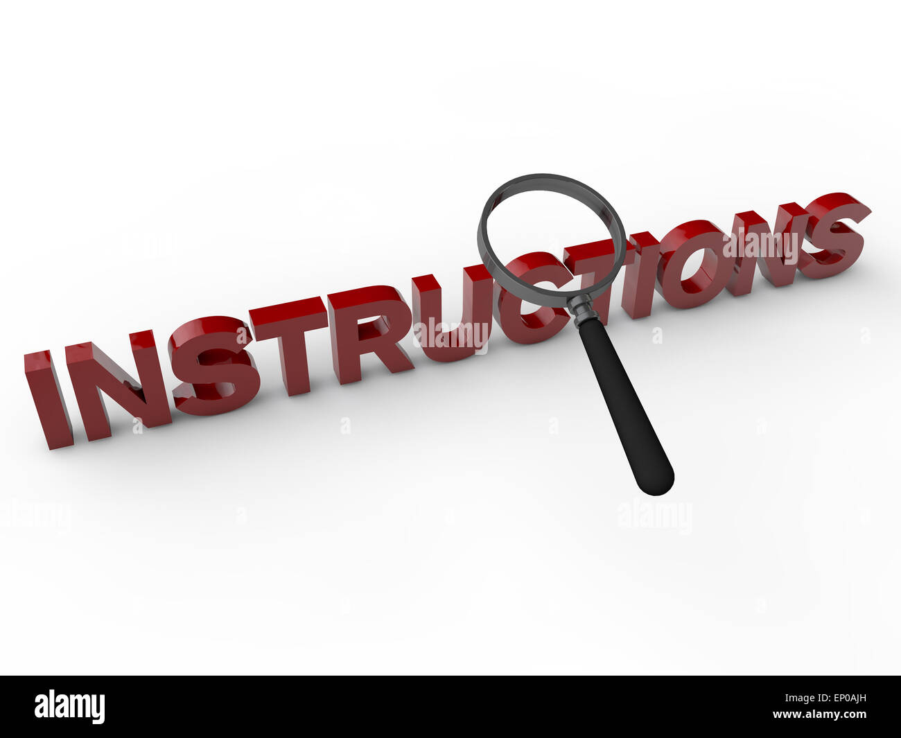 Instructions - 3D Text with magnifier over white background Stock Photo ...