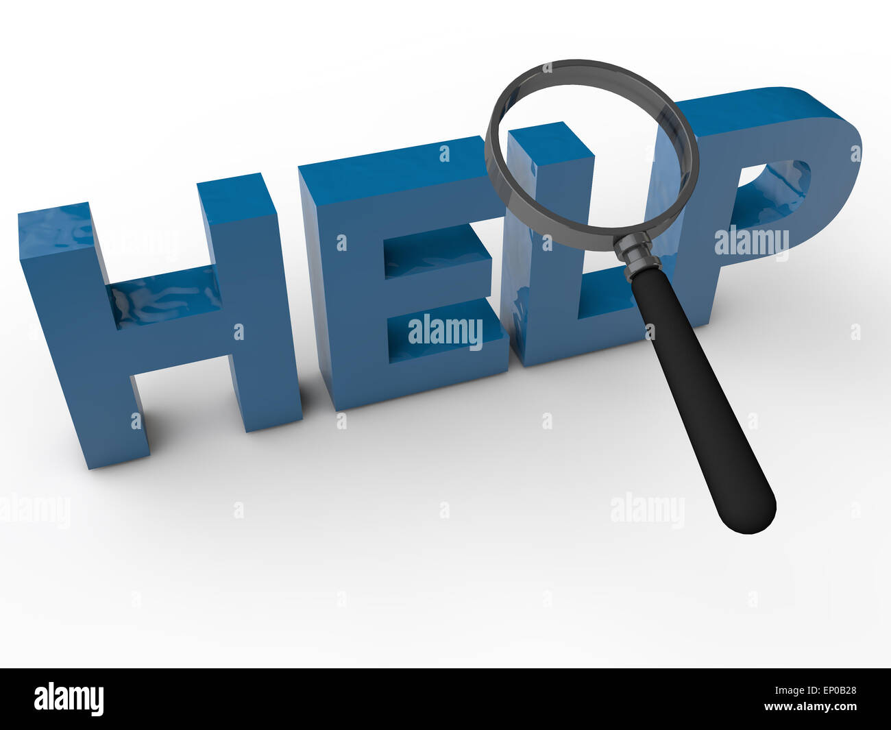 Help - 3D Text with magnifier over white Background Stock Photo - Alamy