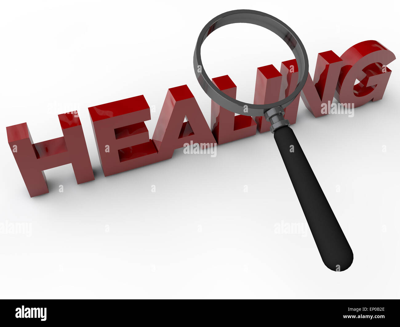 Healing - 3D Text with magnifier over white Background Stock Photo - Alamy