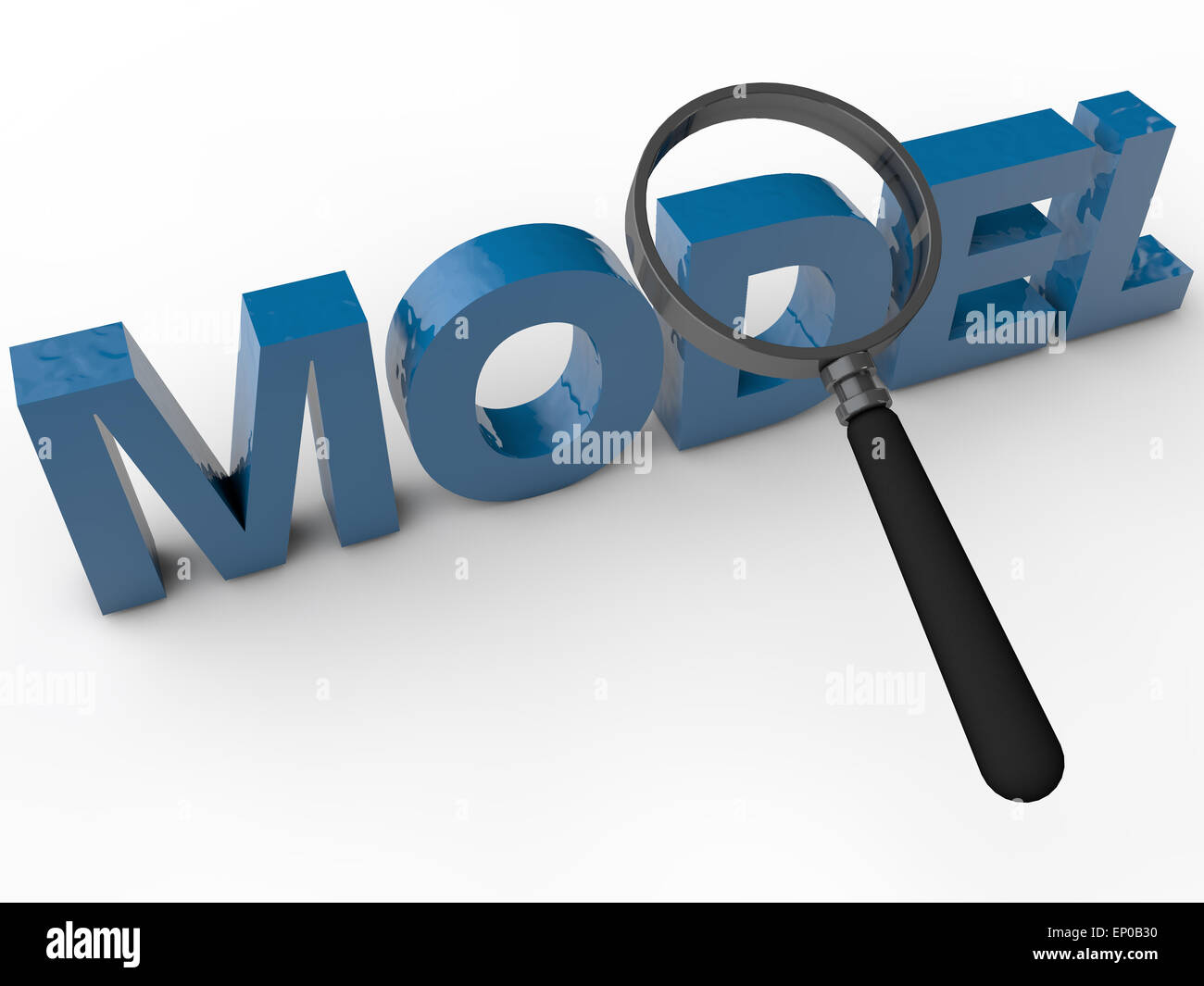 Model - 3D Text with Magnifier over white Background Stock Photo - Alamy