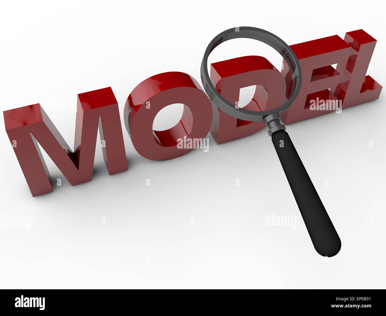 Model - 3D Text with Magnifier over white Background Stock Photo - Alamy