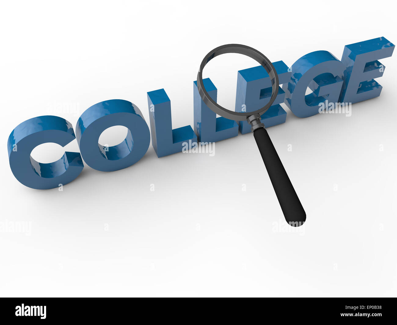 College - 3D Text with magnifier over white background Stock Photo - Alamy