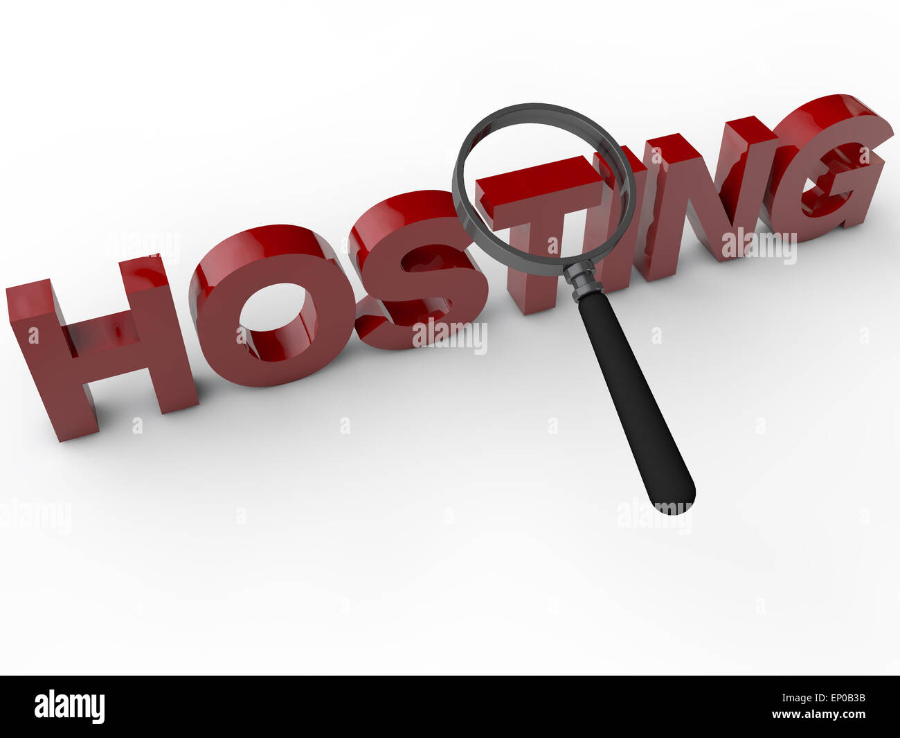 Hosting - 3D Text with magnifier over white background Stock Photo - Alamy