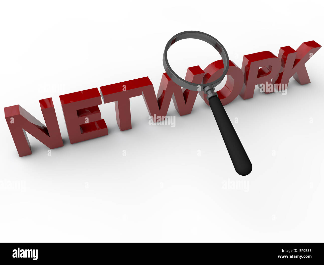 Network - 3D text with magnifier over white background Stock Photo - Alamy