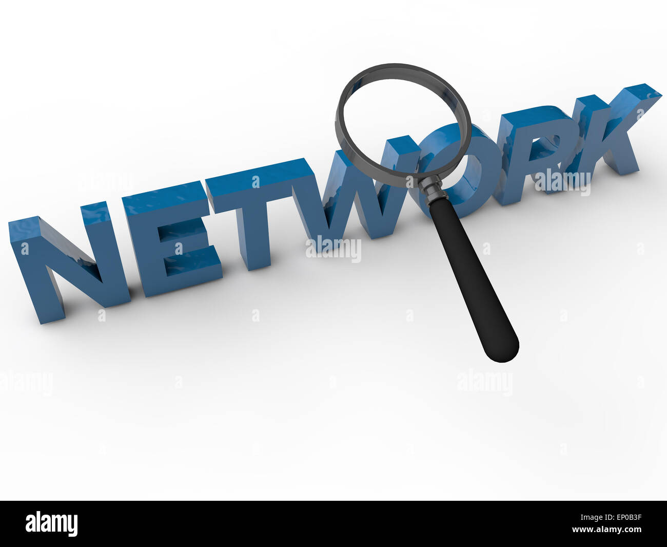 Network - 3D text with magnifier over white background Stock Photo - Alamy
