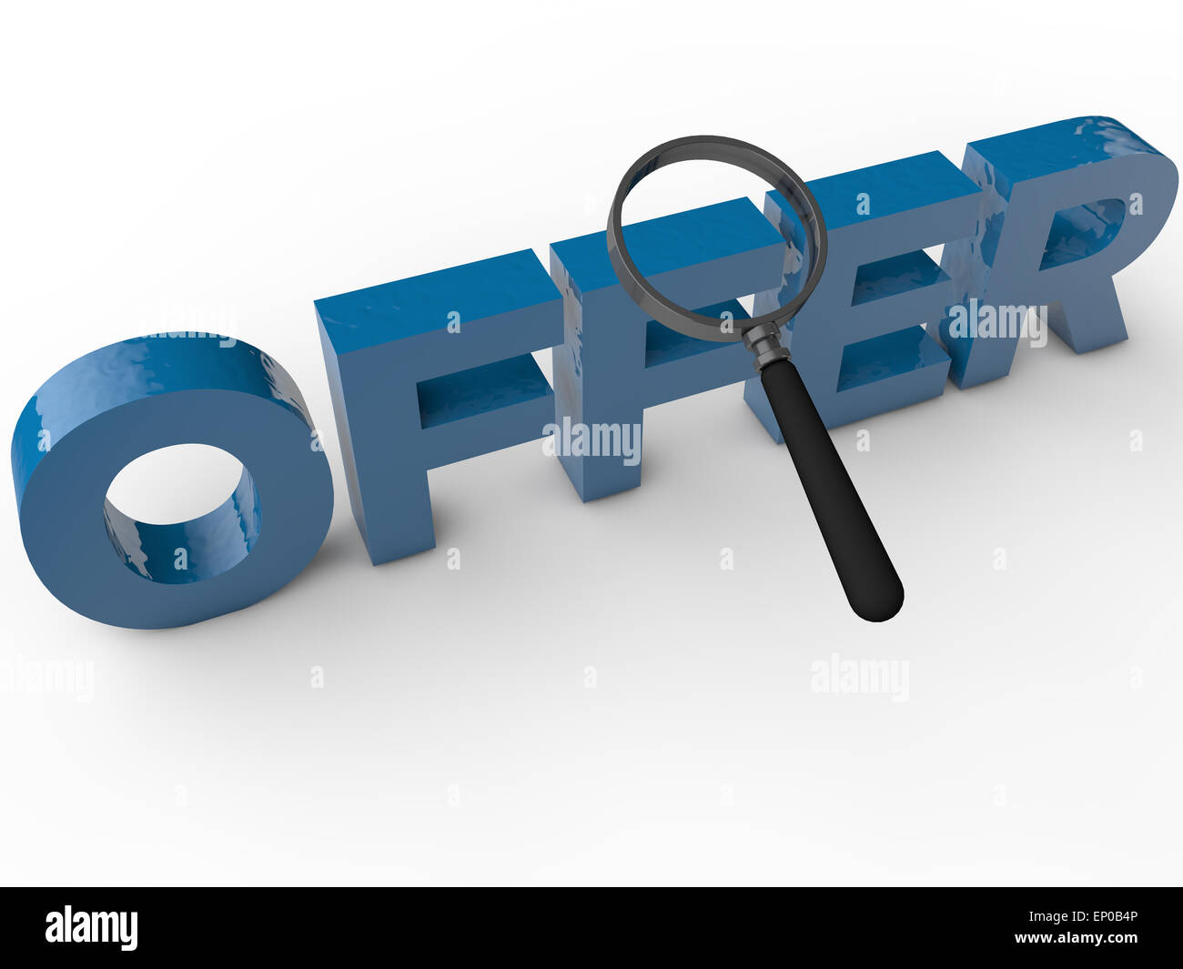 Offers - 3D Text with magnifier over white background Stock Photo - Alamy