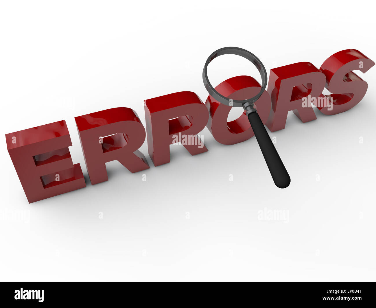 Errors - 3D Text with magnifier over white background Stock Photo - Alamy