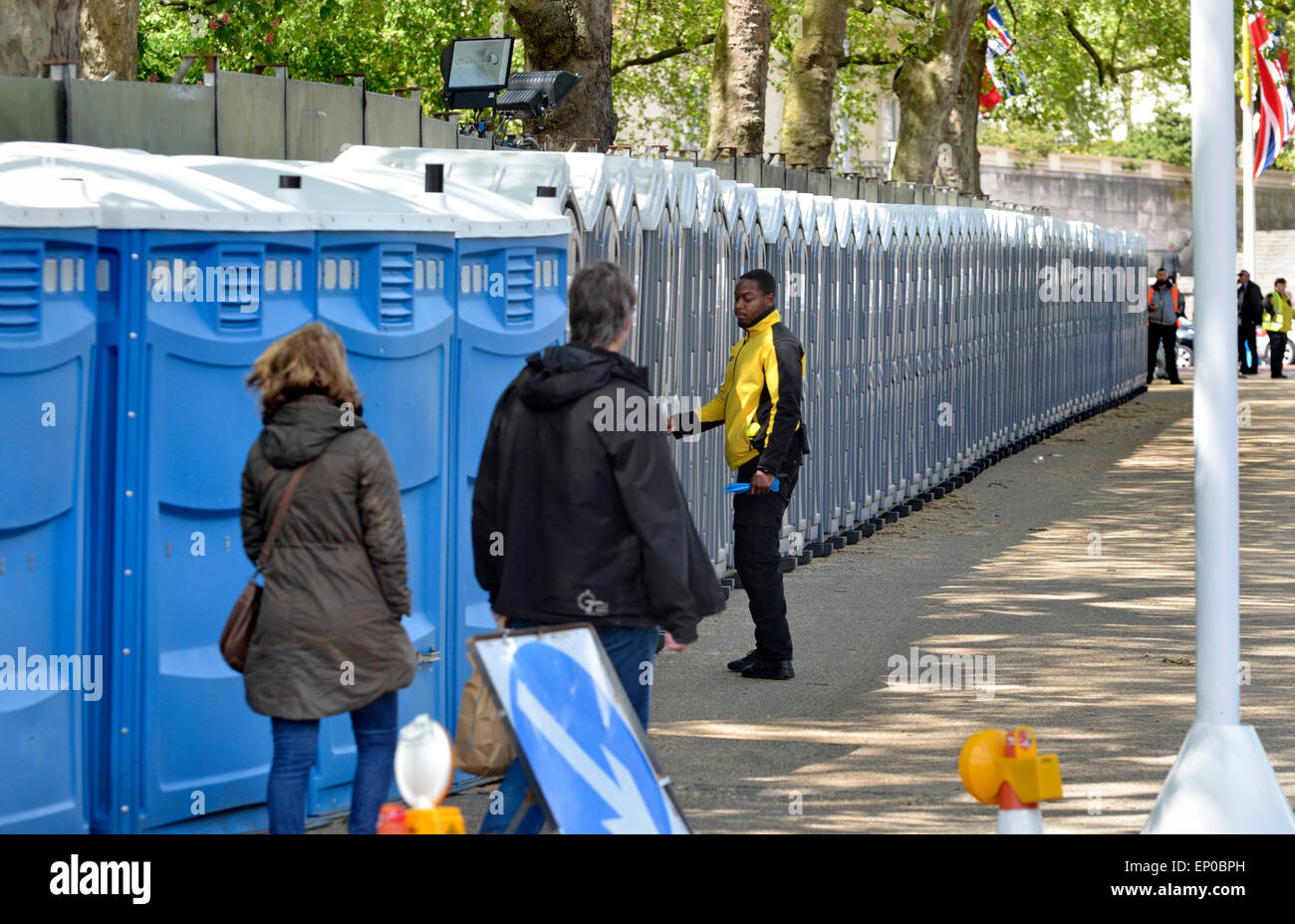 London, England, UK. Long line of portable public toilet facilities, in ...