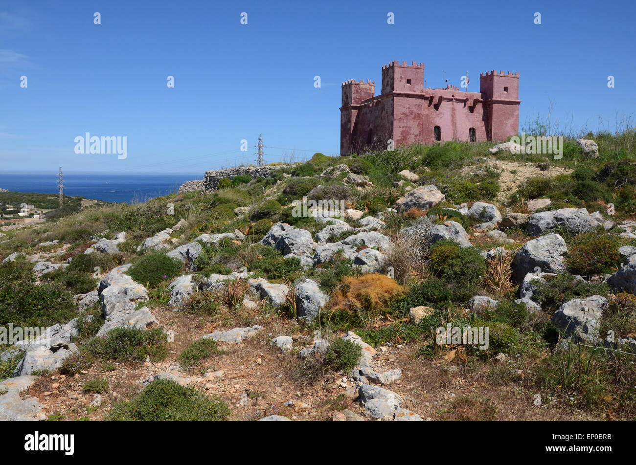 Red Tower at Marfa Ridge North Malta, Mediterranean Stock Photo - Alamy
