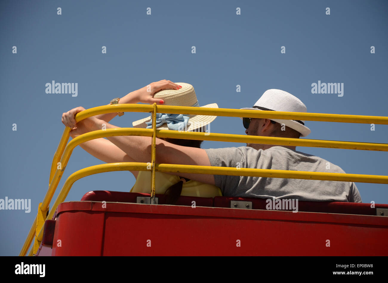 romantic couple on top deck of a bus, Malta Europe Stock Photo - Alamy