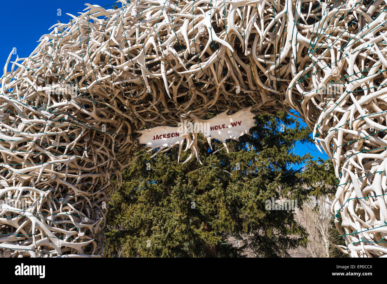 Elk antler arch in the town square, Jackson Hole, Wyoming USA Stock ...