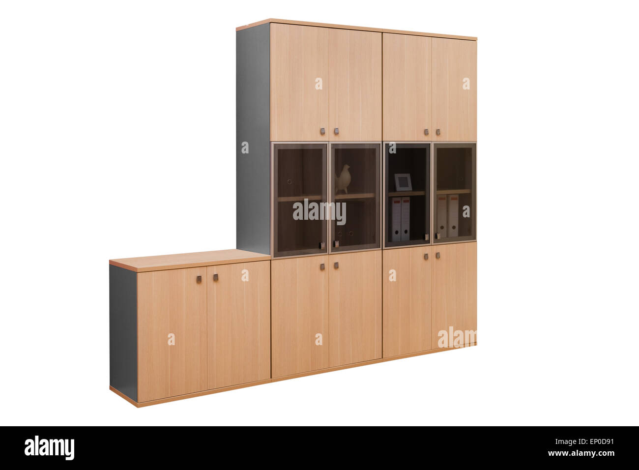 modern wooden bookcase on a white background Stock Photo - Alamy