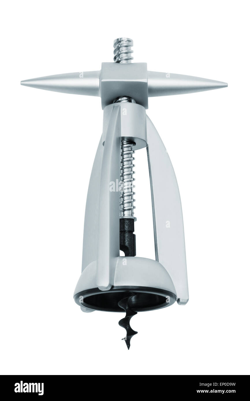 Modern metal corkscrew on a white background Stock Photo - Alamy