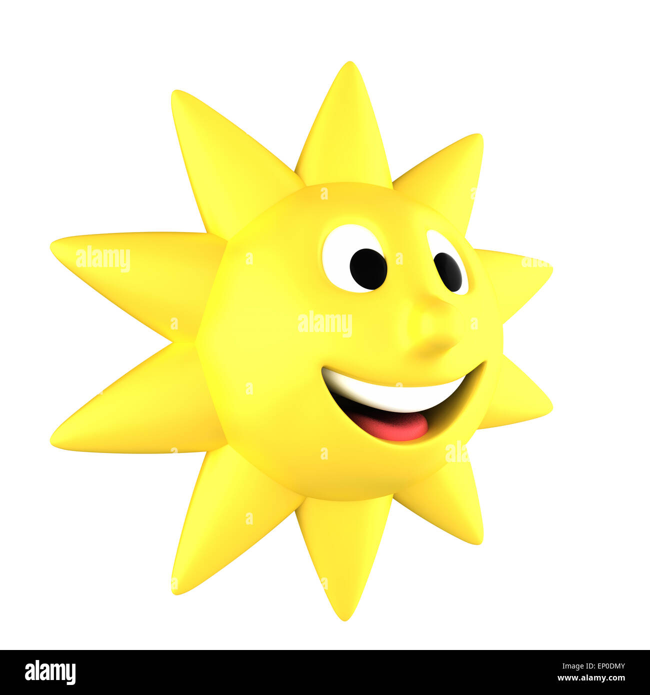Yellow sun smiling turned sideways, isolated on white background Stock ...