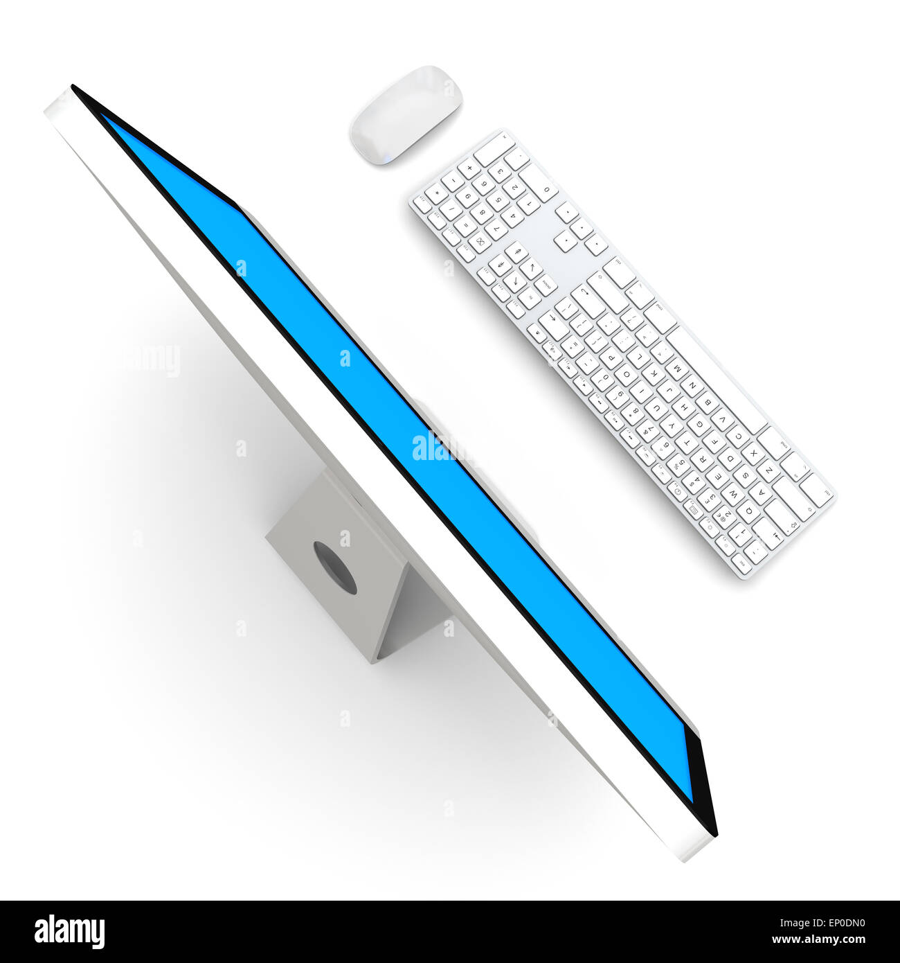 Modern desktop computer with white blank screen isolated on white ...