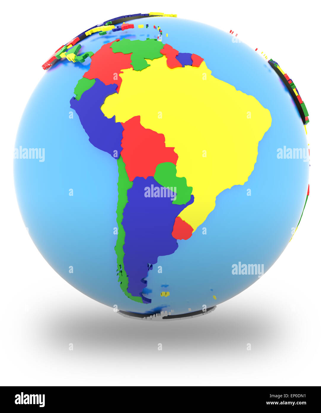 Political map of South America with countries in four colours, isolated ...